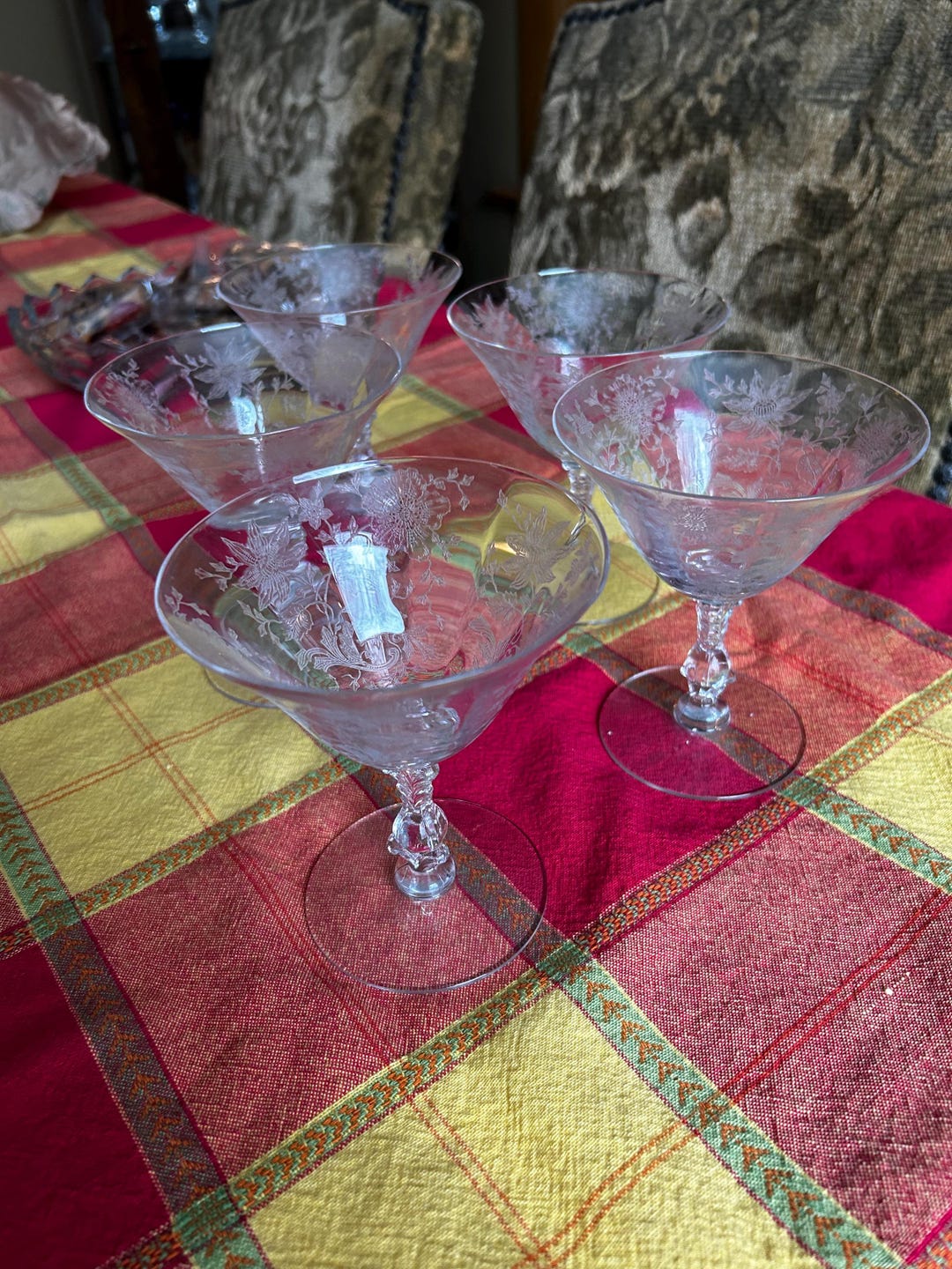 Beautiful Lot of 5 Cambridge Clear Glass Etched Wildflower Low Coupes ...