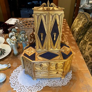 Vintage Tramp Art / Match Stick Jewelry Box Shaped Like an Armoire Hand ...