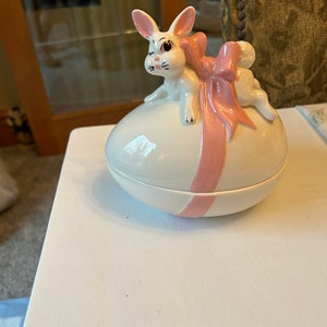 Cute Vintage Winking Ceramic Bunny Figure Riding A Easter Egg Hand ...