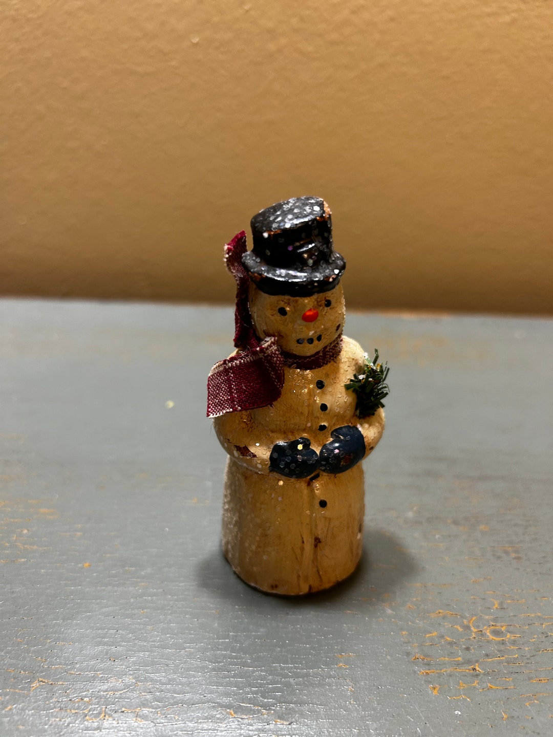 Nicely Painted Vintage Small Snowman Figure With a Feather Tree Classic ...