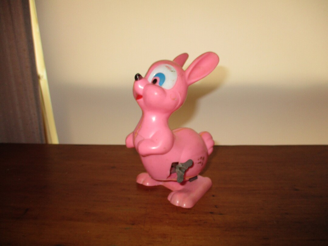 Vintage Clockwork Hopping Pink Hard Plastic Easter Bunny / Rabbit ...