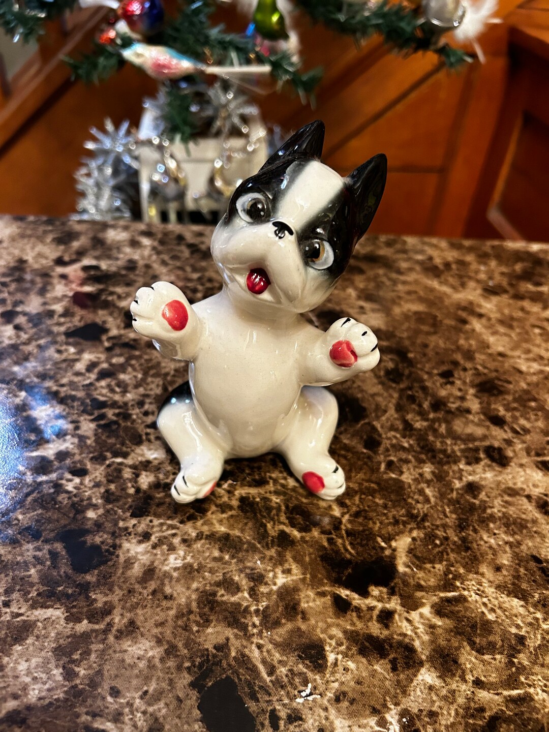 The Cutest Cross-eyed Boston Terrier Black & White Porcelain Figurine ...