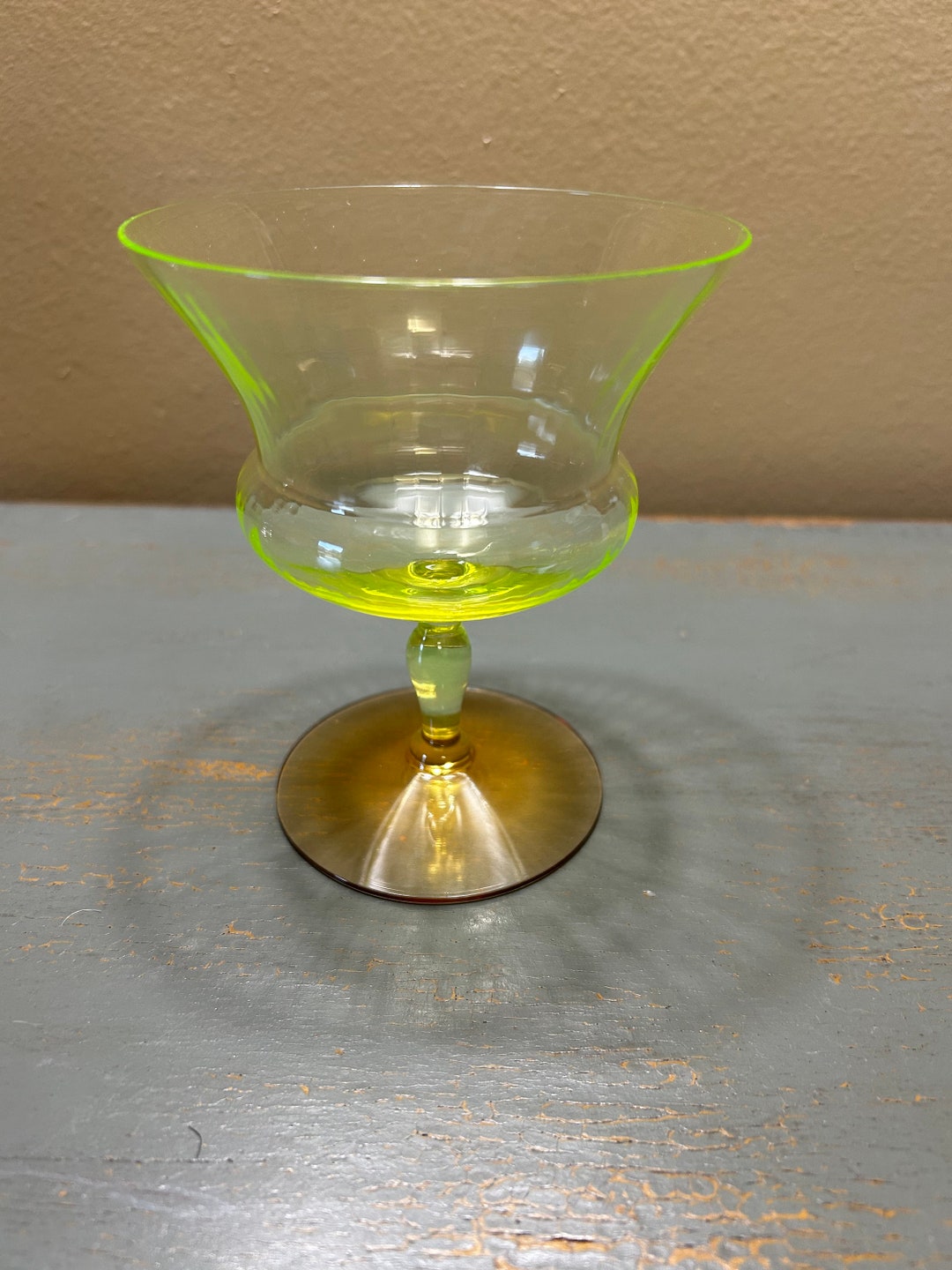 Rare NILOTUS Vaseline / Uranium Champagne Goblet With Amber Foot by the ...