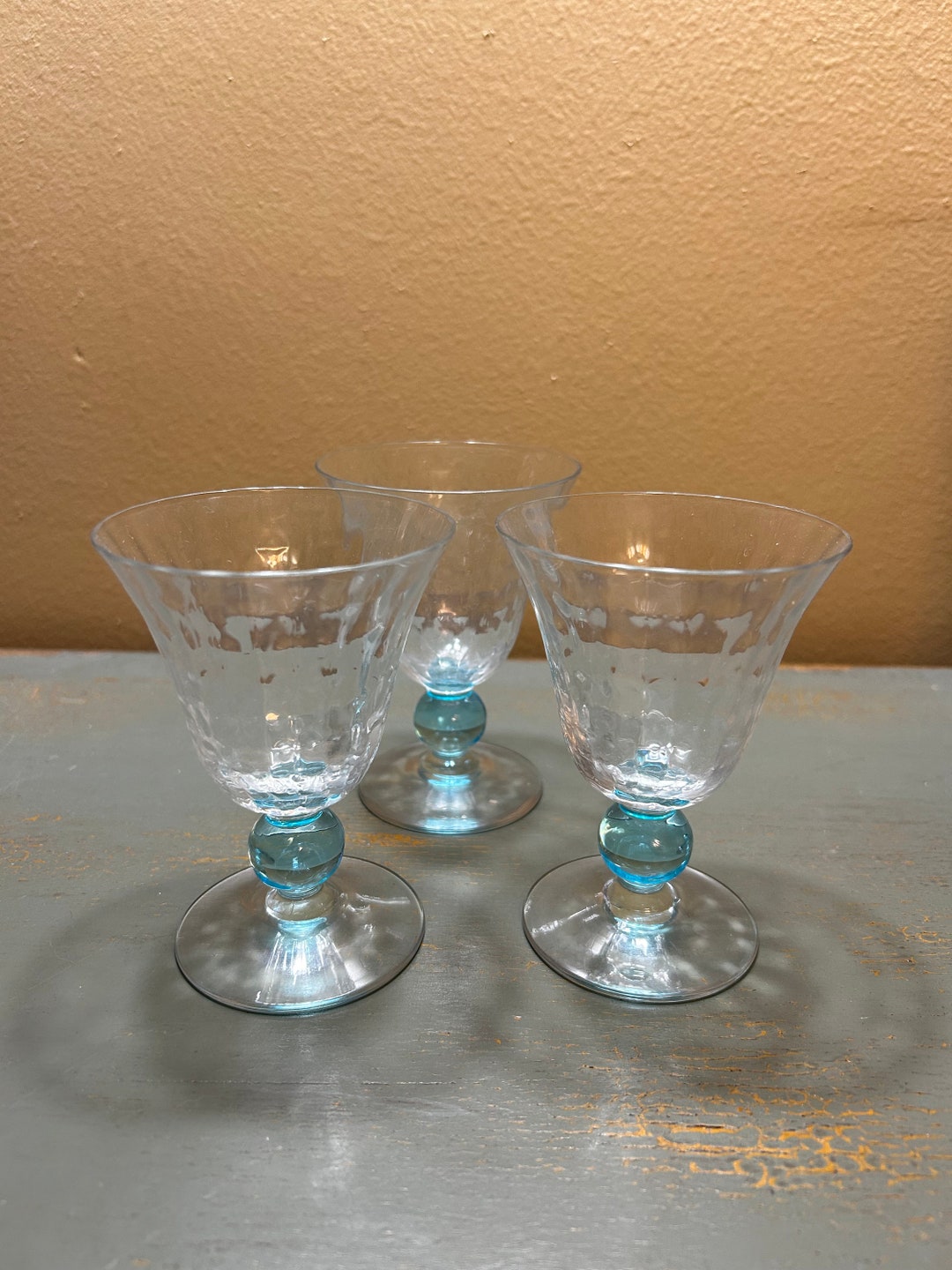 Lot of Three Rare Bryce Apollo Cerulean (blue Stem, Block Optic) Wine ...