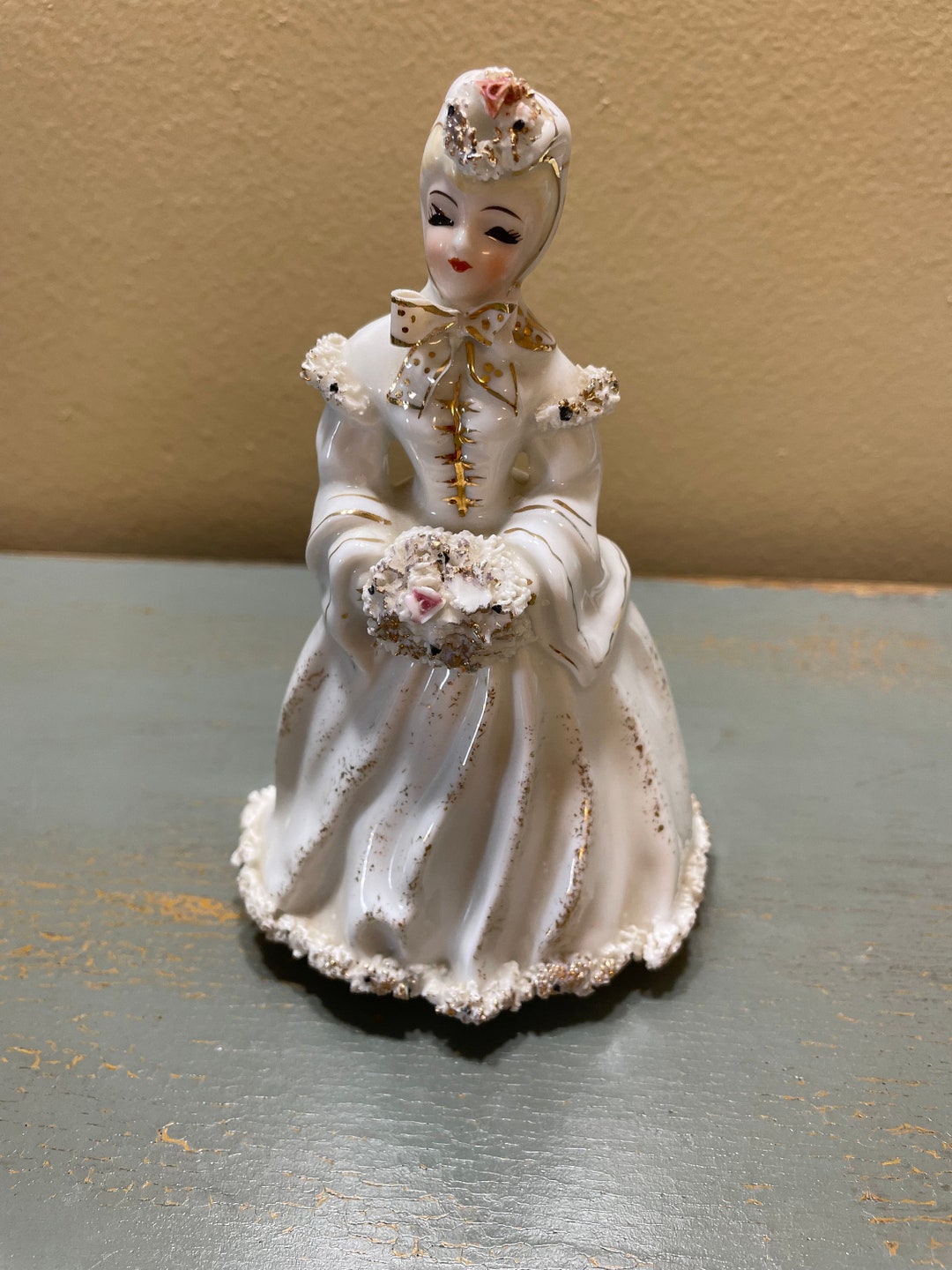 Vintage Lefton China Victorian Lady ~ White Dress With Glass Lace and ...