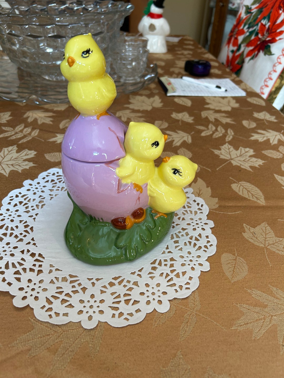 Great Looking Vintage Ceramic Easter Egg Covered With Chicks Candy Dish ...