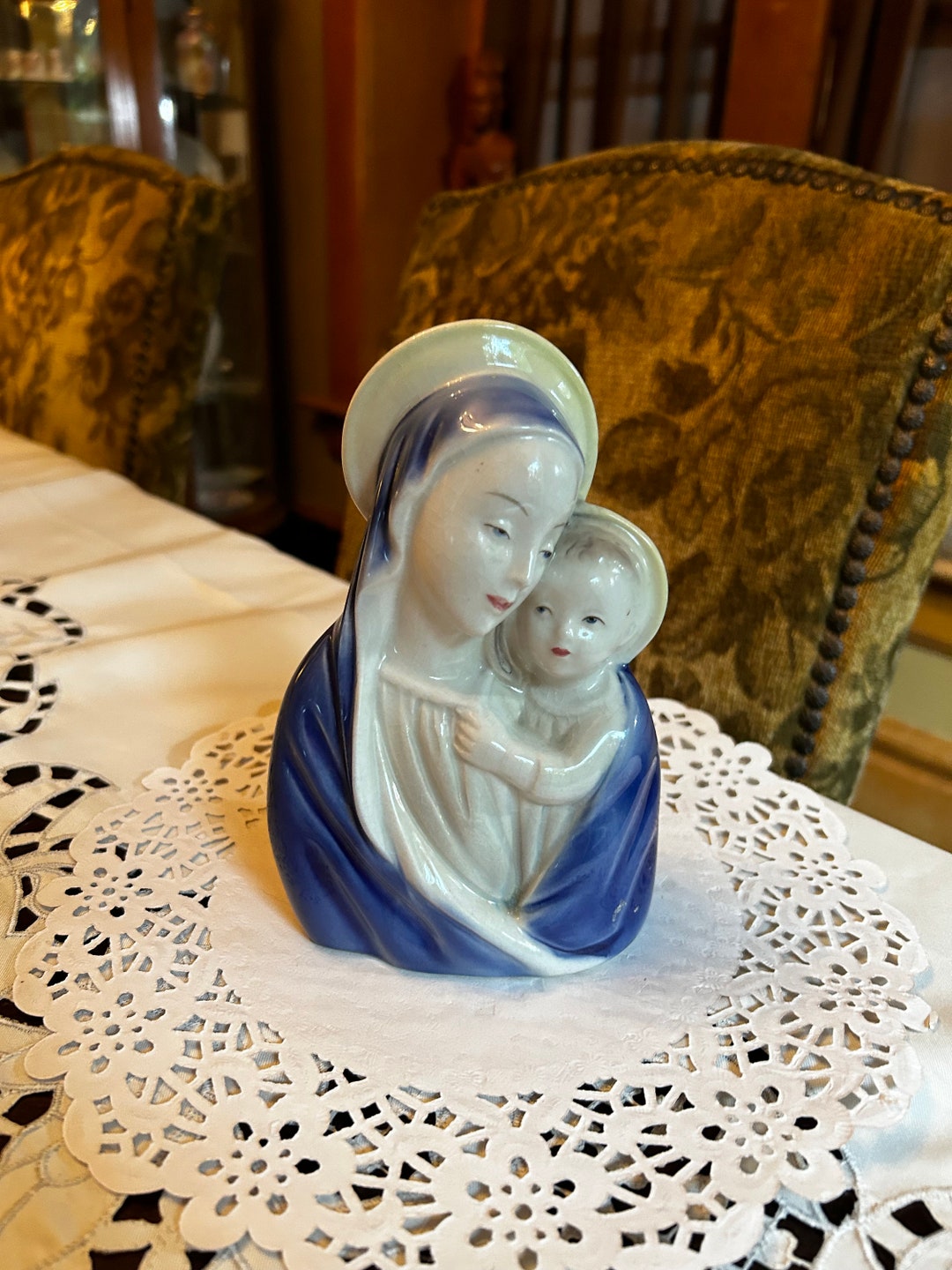 Beautiful Vintage Goldscheider Madonna / Mary & Jesus Figurine Bust by ...