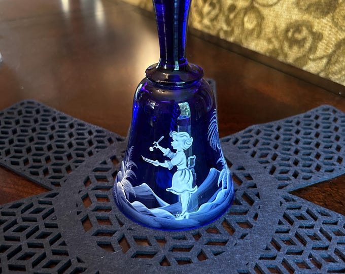 Vintage Mary Gregory Cobalt Blue Bell ~ Hand Painted Victorian Lady ...