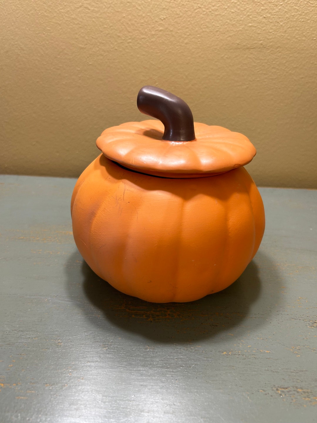 Vintage Hand Painted Ceramic Pumpkin / Jack O Lantern Candy Dish ...