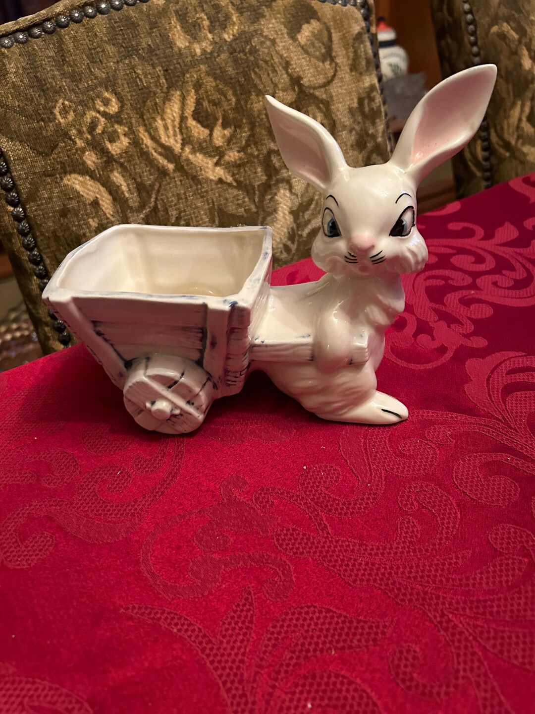 Charming Vintage Ceramic Bunny Figure With Wagon Candy / Egg Dish ...