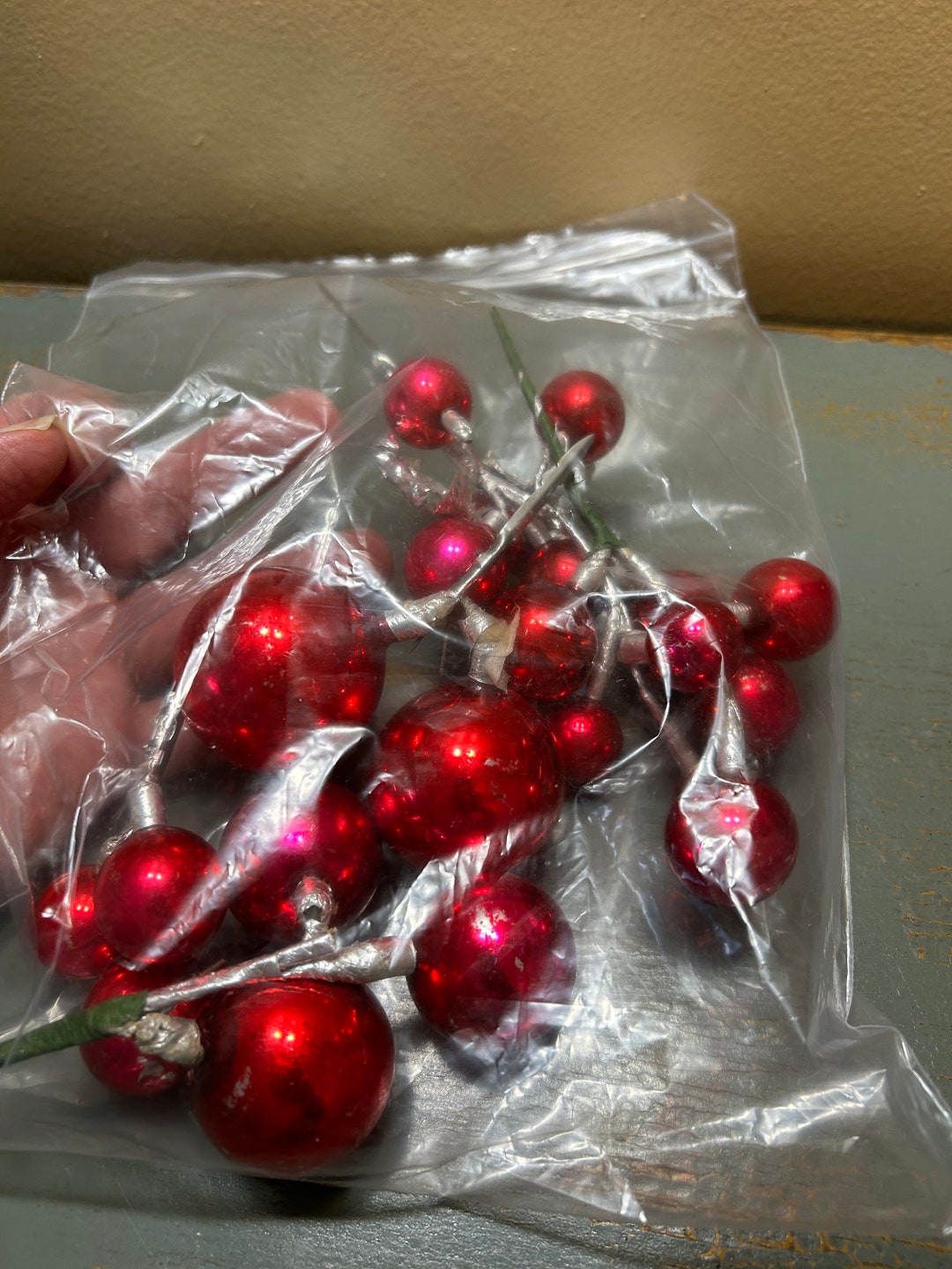 Vintage Lot of Wired Red Mercury Glass Ornaments Ideal for Feather Tree ...