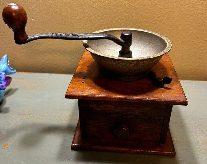 Vintage W.H. Company Pewter Top Coffee Grinder~ Wood Dovetail Pull Out ...