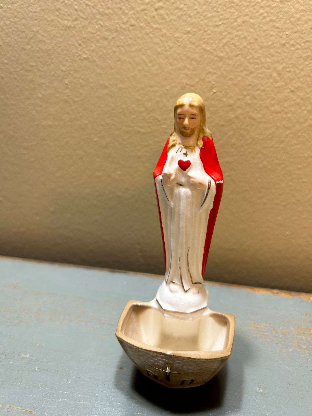Beautiful Vintage Porcelain Bleeding Heart of Jesus Holy Water Font ...