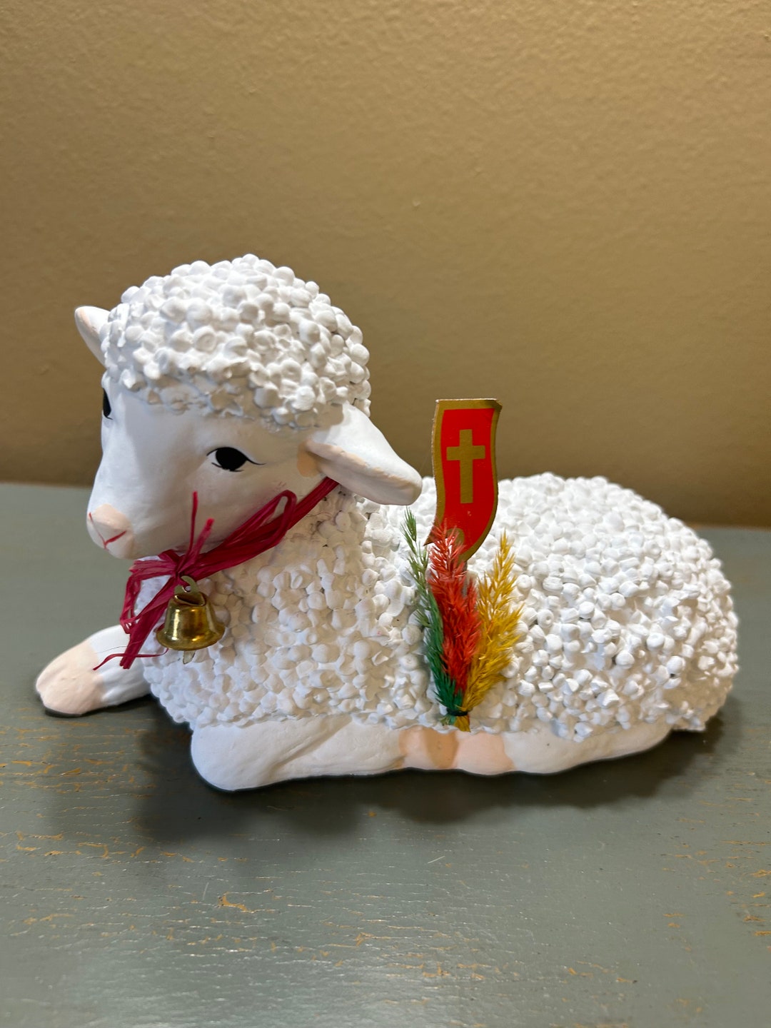 Traditional Rare Vintage Hand Decorated Composition Easter Spring Lamb ...
