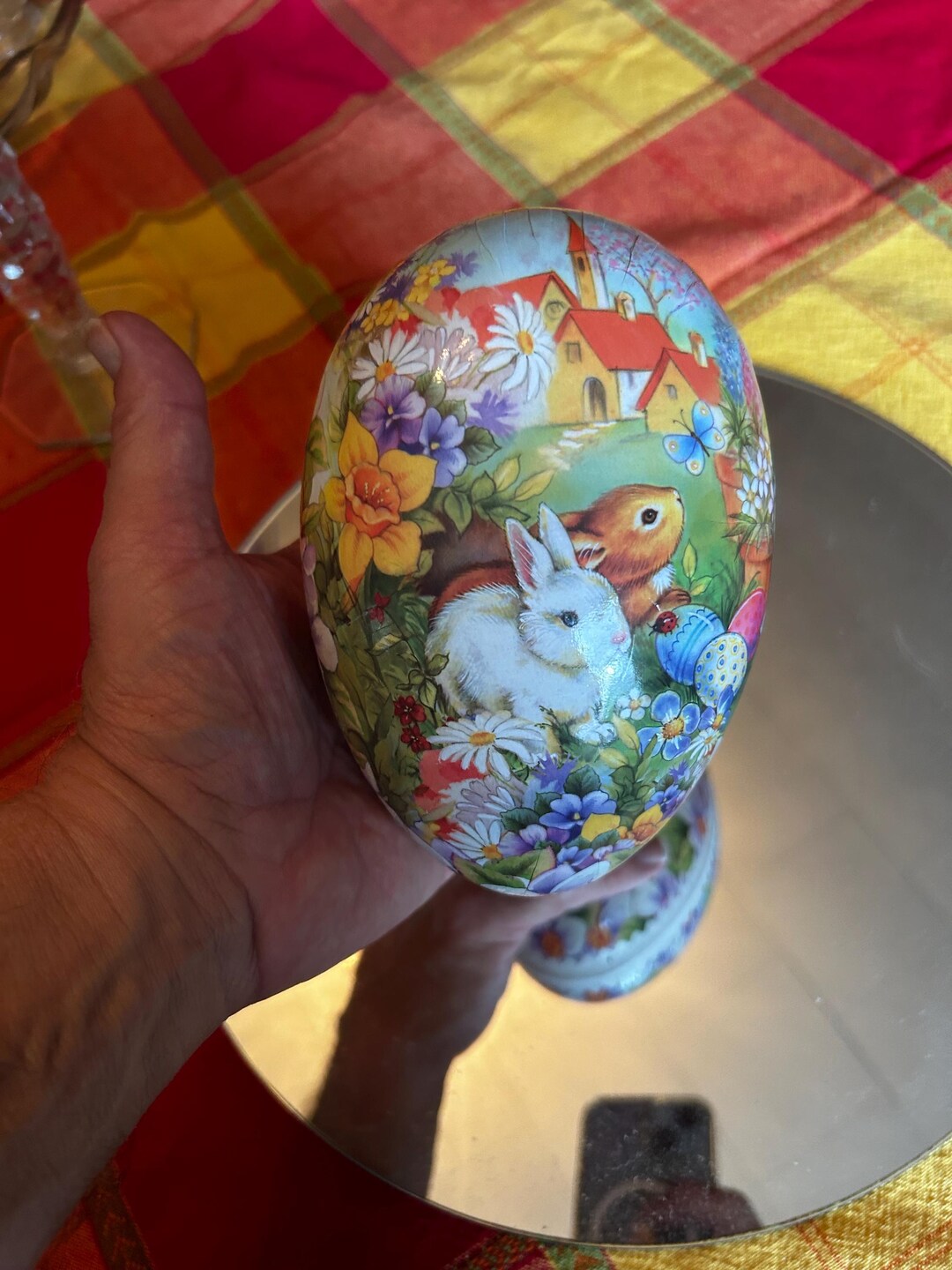 Large Nestler Paper Mache Easter Egg Candy Container ~ Bunnies ...
