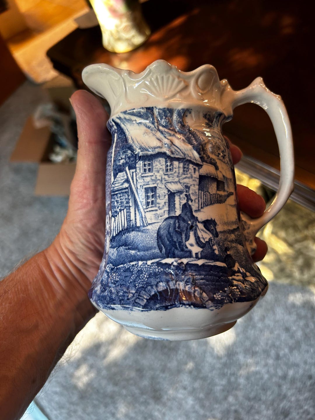 Vintage James Kent Old Foley English Village Blue Transfer Milk / Water ...