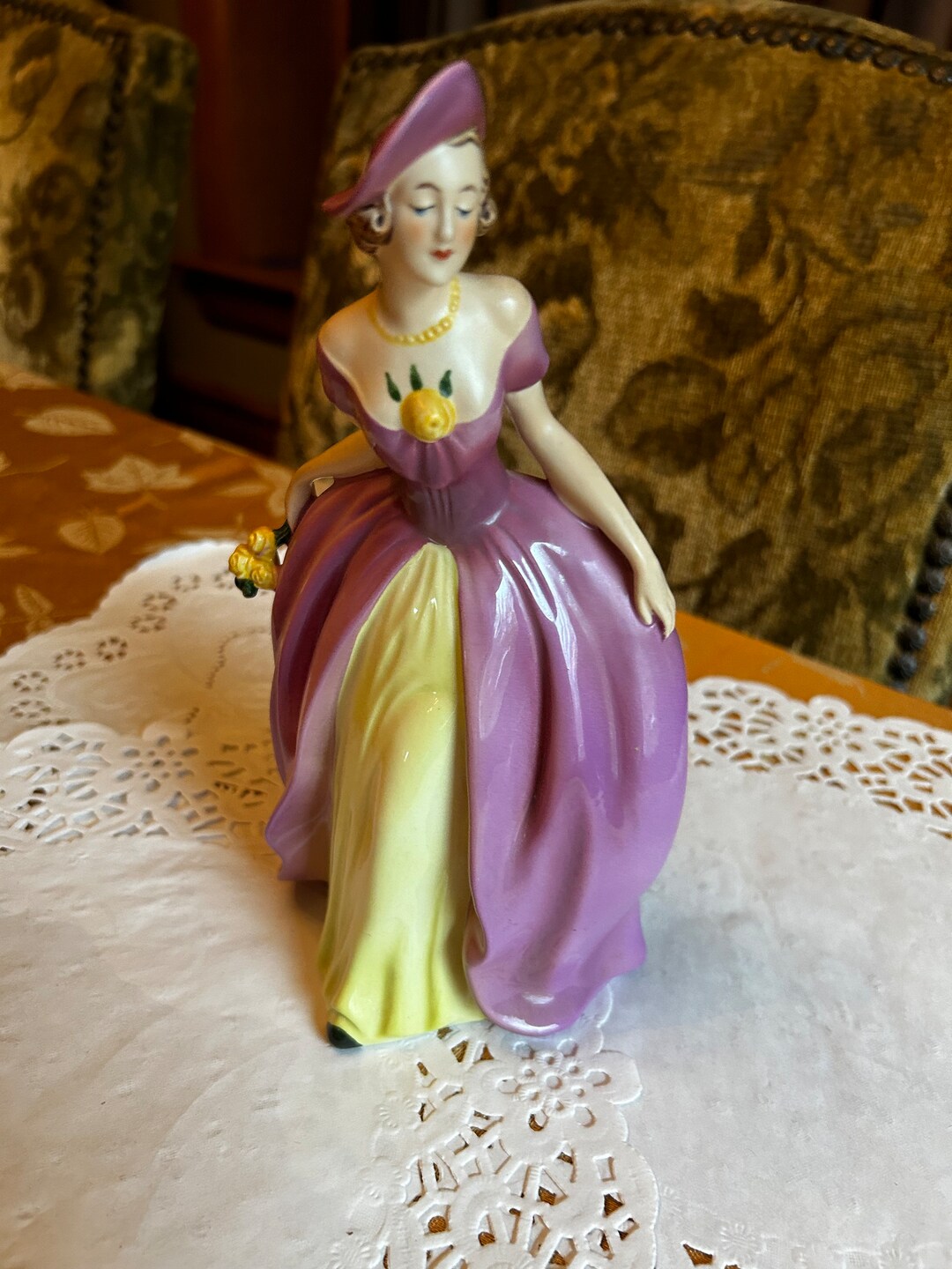 Charming Vintage Goebel Porcelain Figurine ~ Woman in Purple Gown ...