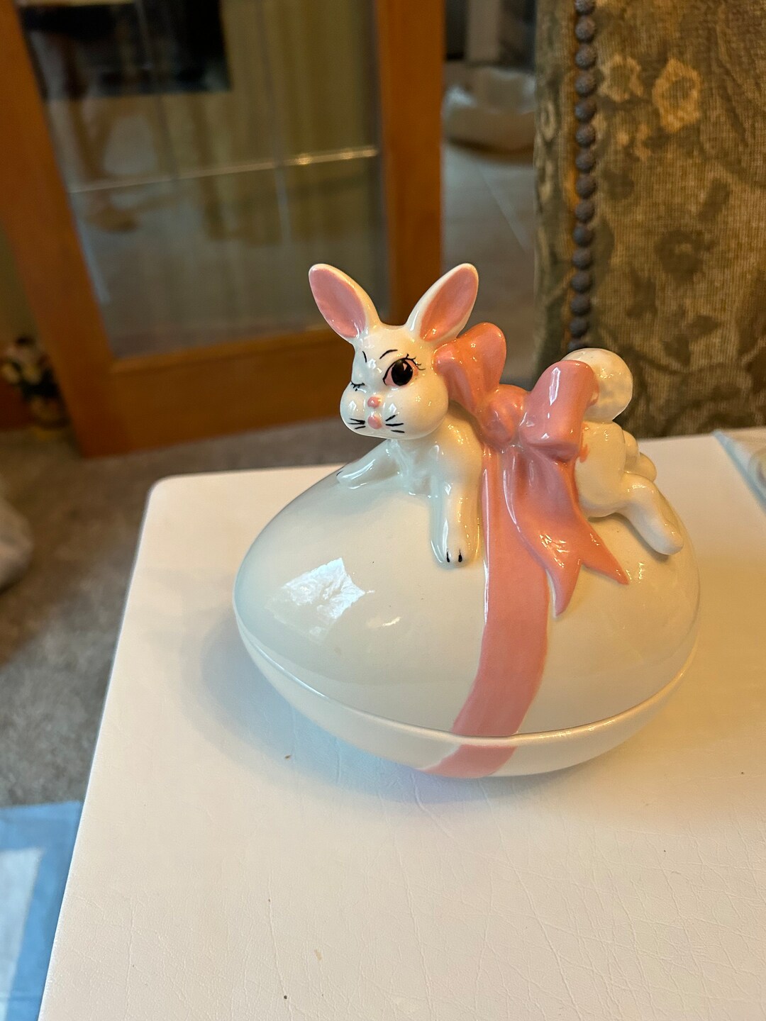 Cute Vintage Winking Ceramic Bunny Figure Riding A Easter Egg Hand ...