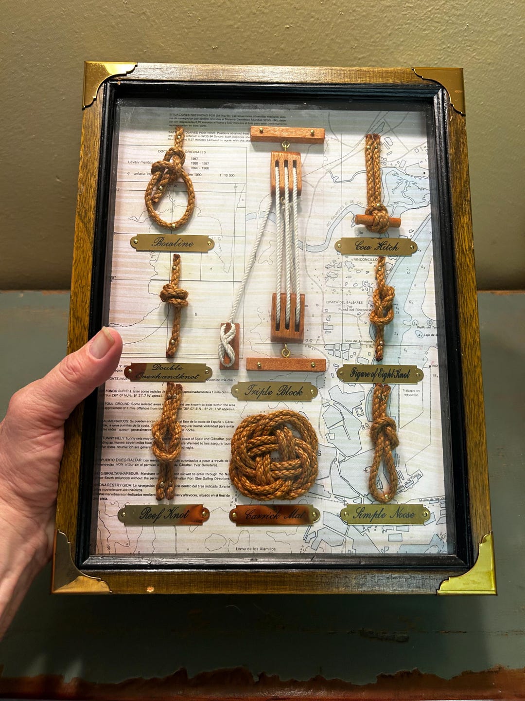 Vintage Wood Wall Shadow Box Display Cabinet Full of Sailor / Nautical ...