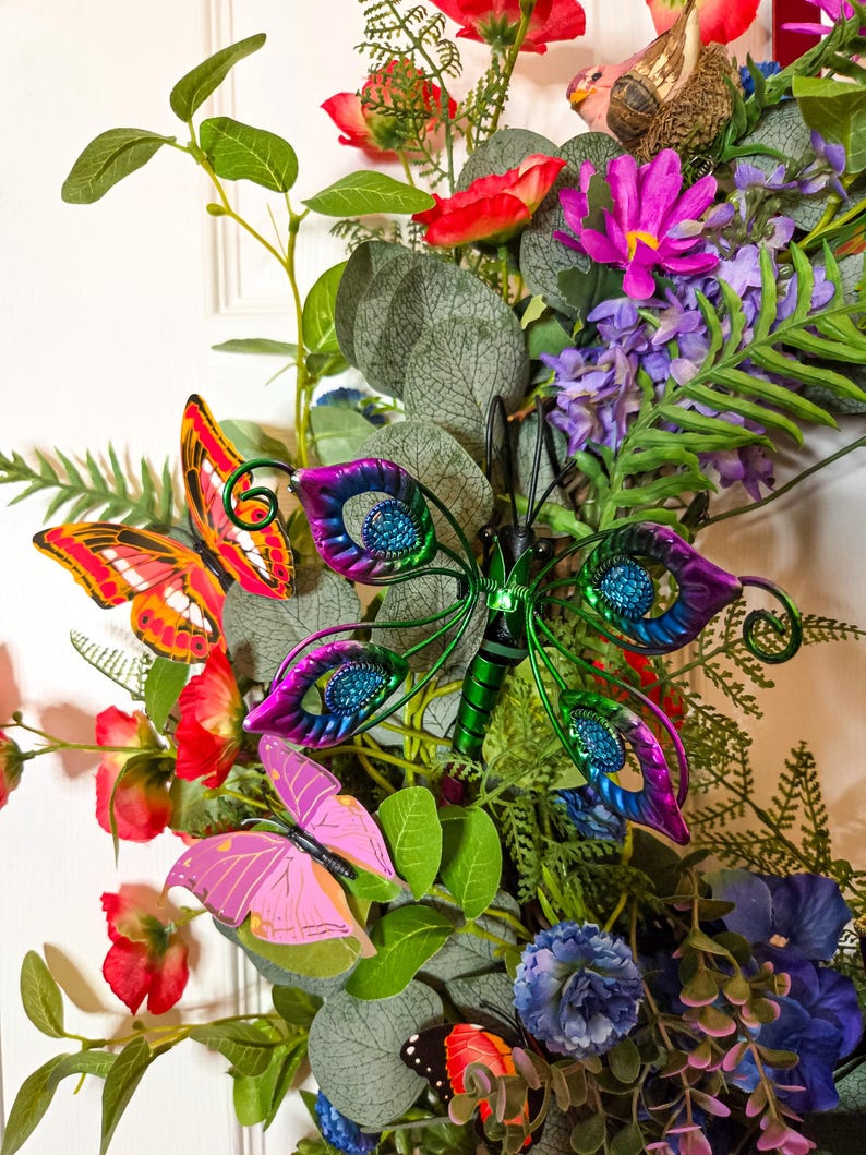 Butterfly Garden Wreath – Spring Summer Floral Door Decor - Etsy