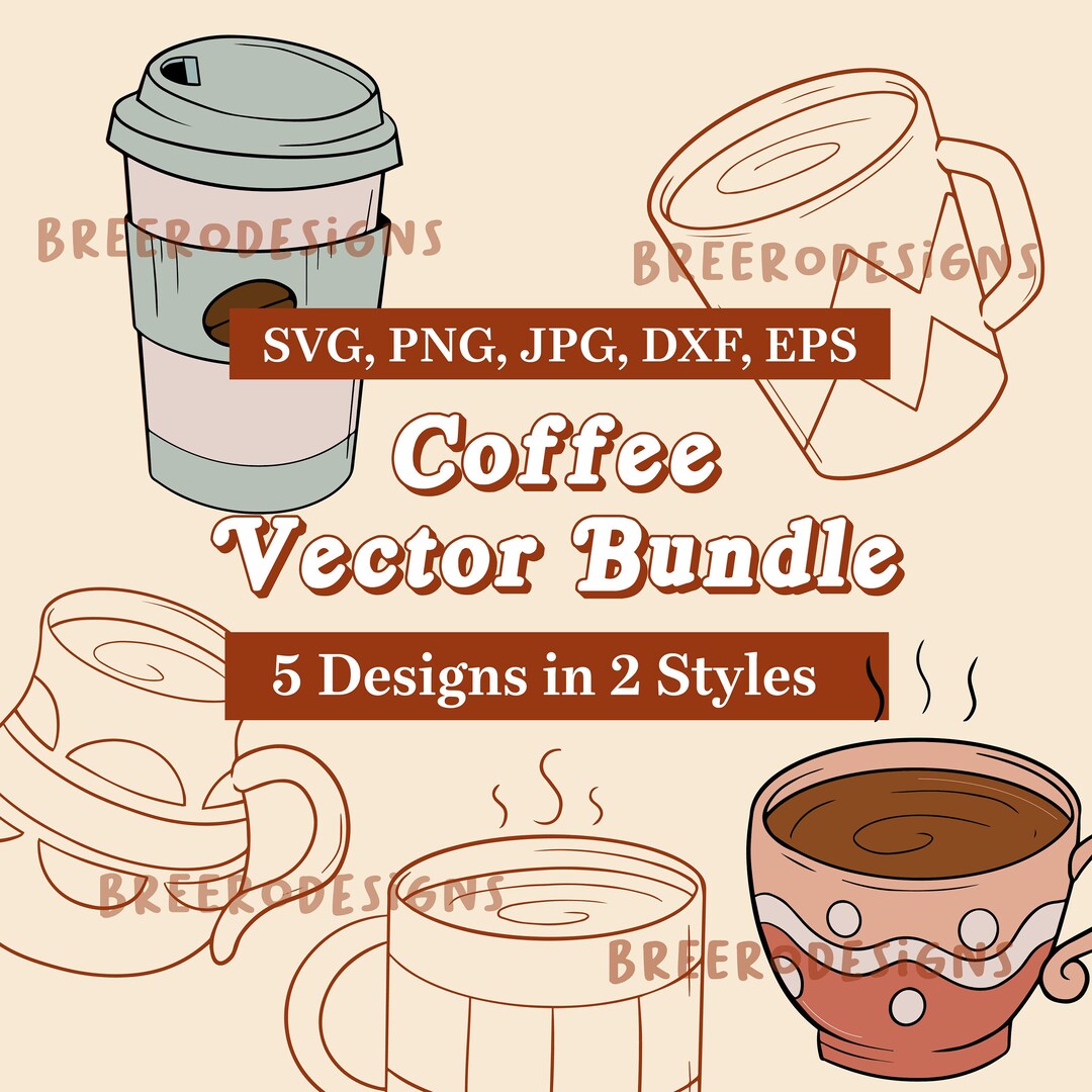 Hand-illustrated Coffee SVG Bundle and Clipart, Warm Drink Pngs, Tea ...