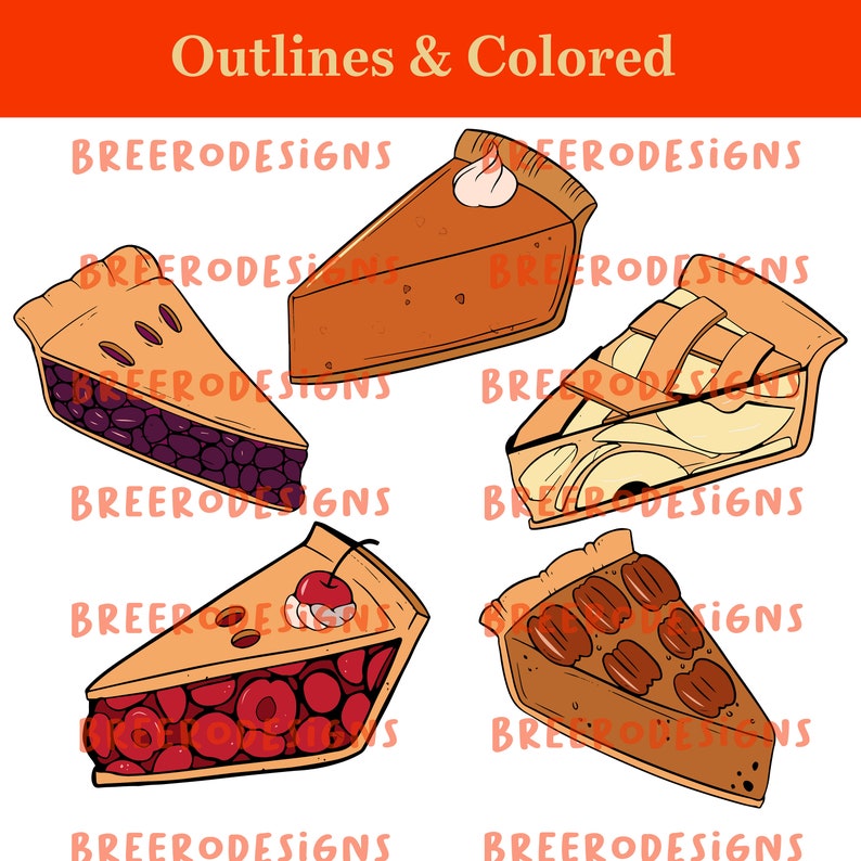 Hand-illustrated Pie Vector Bundle Svgs and Clipart, Dessert Themed ...