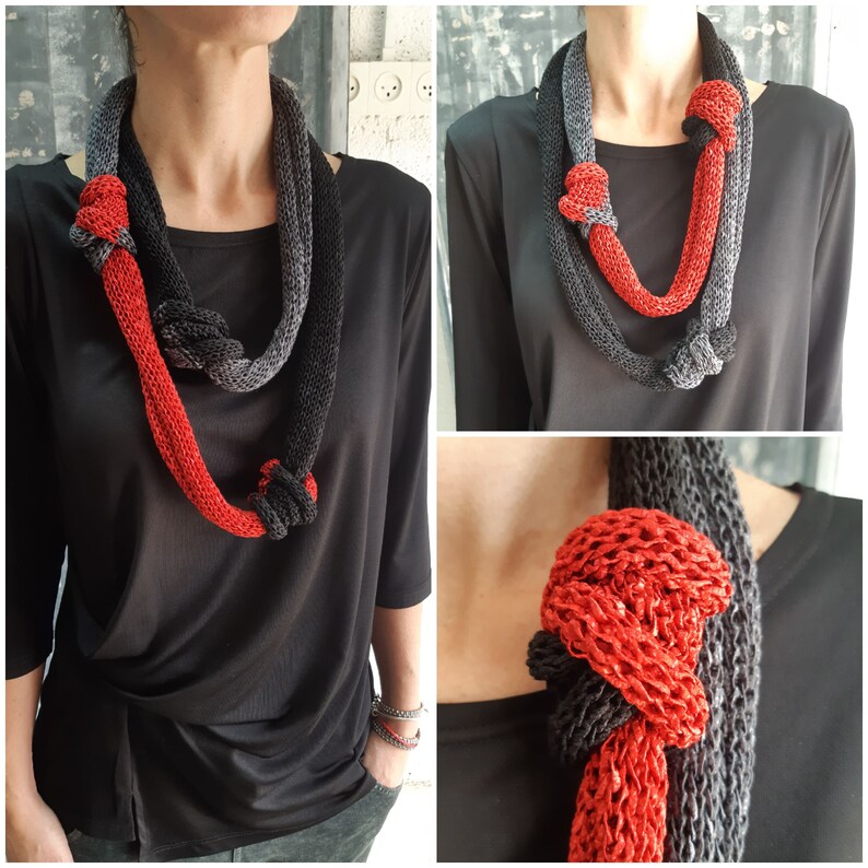 Knots Necklace, Unique Scarf, Textile Jewelry, Knitted Necklace ...