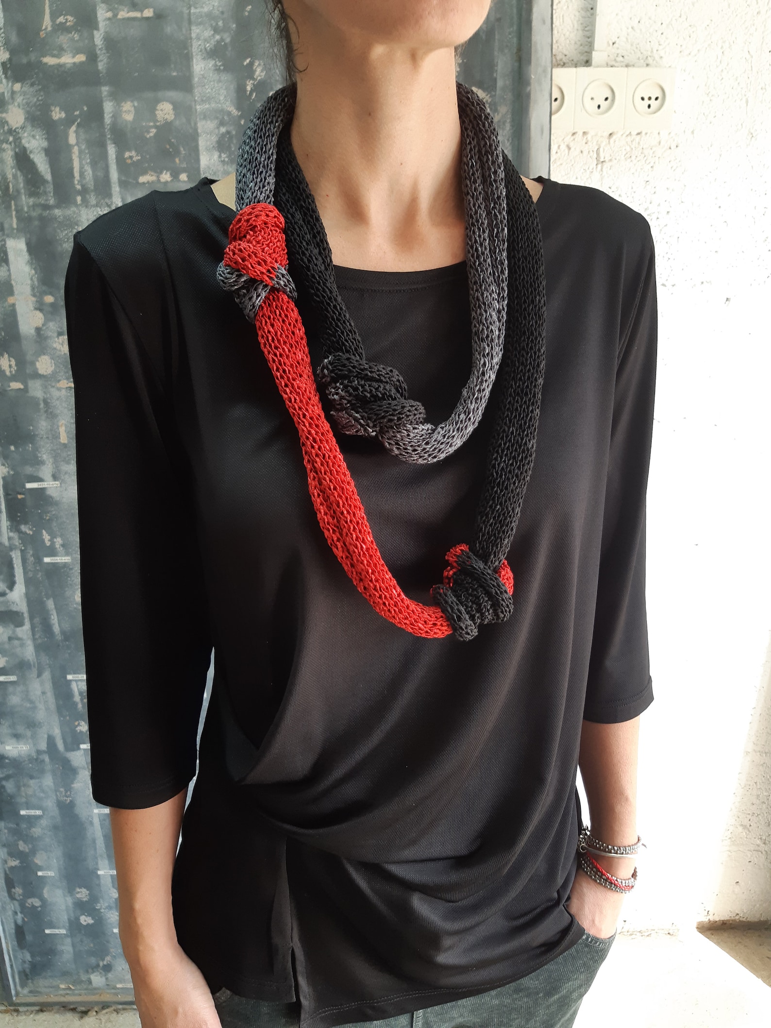 Knots Necklace, Unique Scarf, Textile Jewelry, Knitted Necklace ...