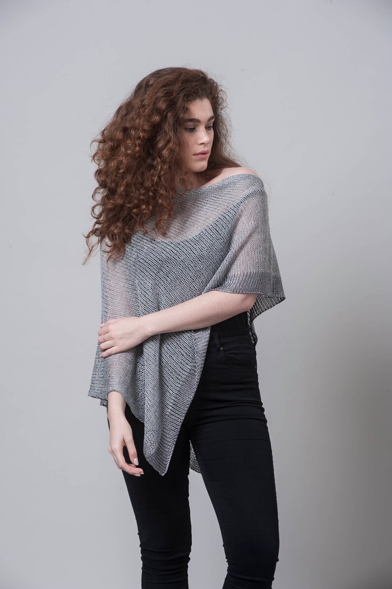 Fashion Knit, Boho Top, Silver Top, Loose Top, Cover Up, Cape, Knit ...