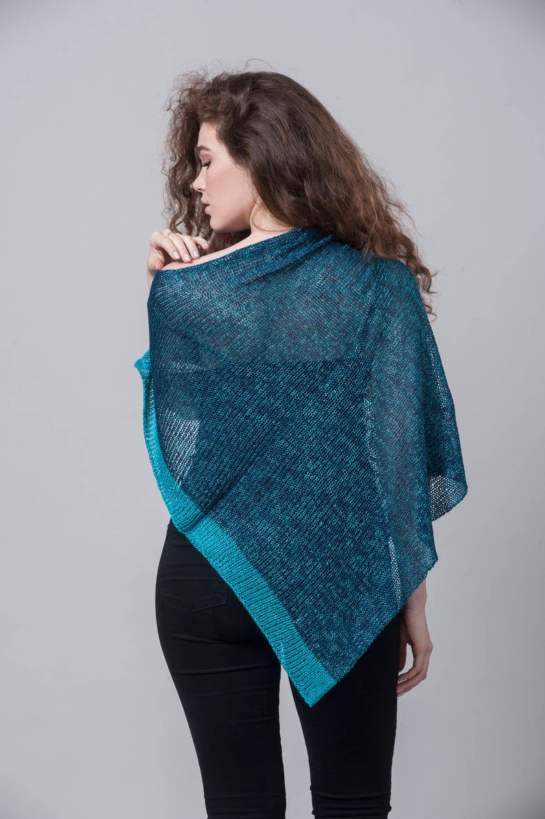 Blue Knit, Women Poncho, Women Summer Top, Bohemian Clothing, Summer ...