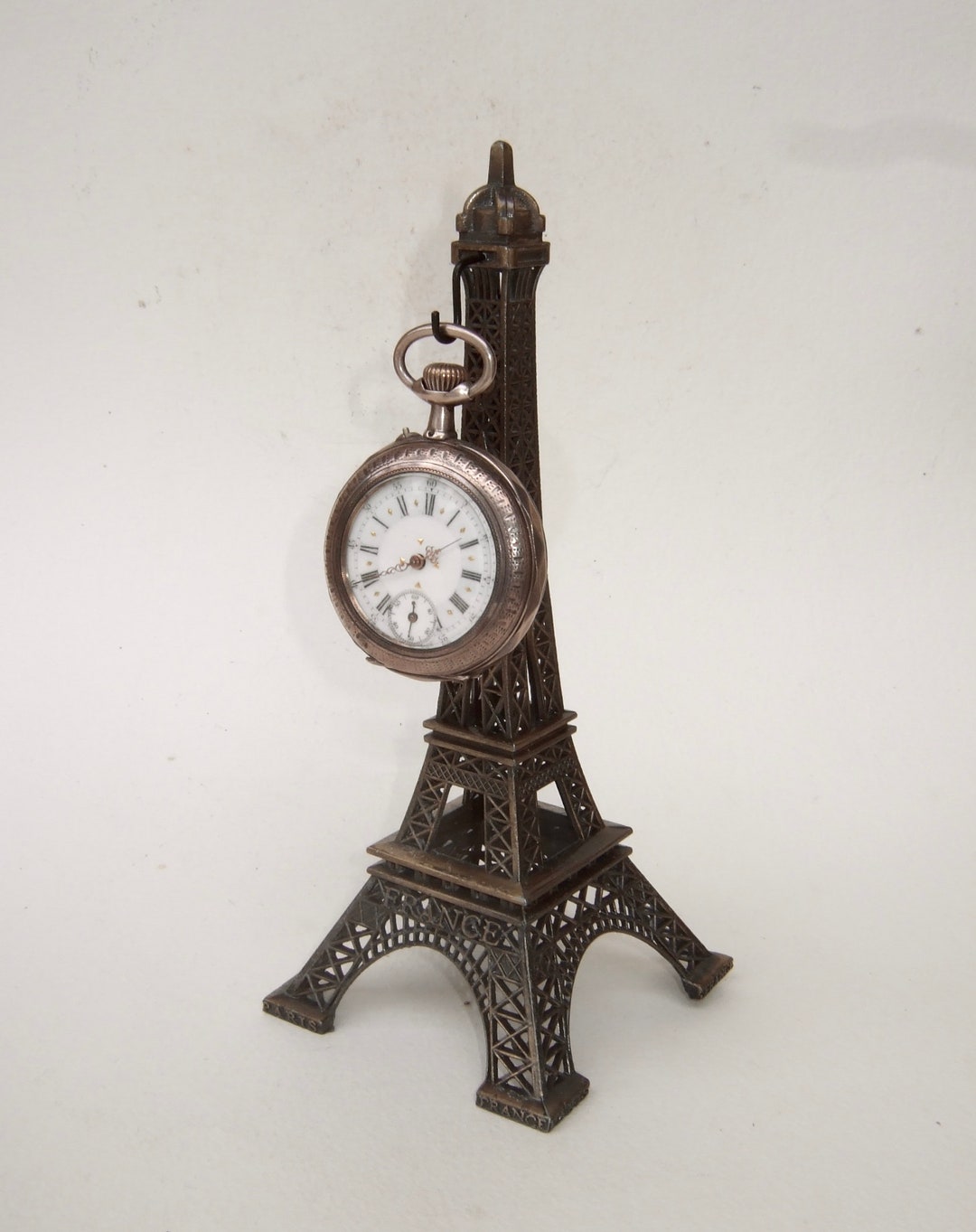 ANTIQUE VINTAGE FRENCH Pocket Watch Stand, Display, Holder Eiffel Tower ...