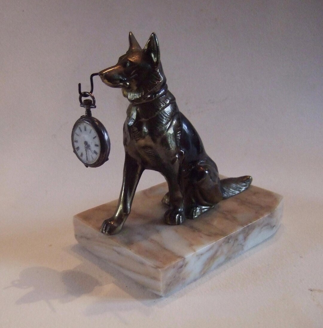 Antique FRENCH POCKET WATCH Stand /display Holder 1920's Sitting Dog on ...