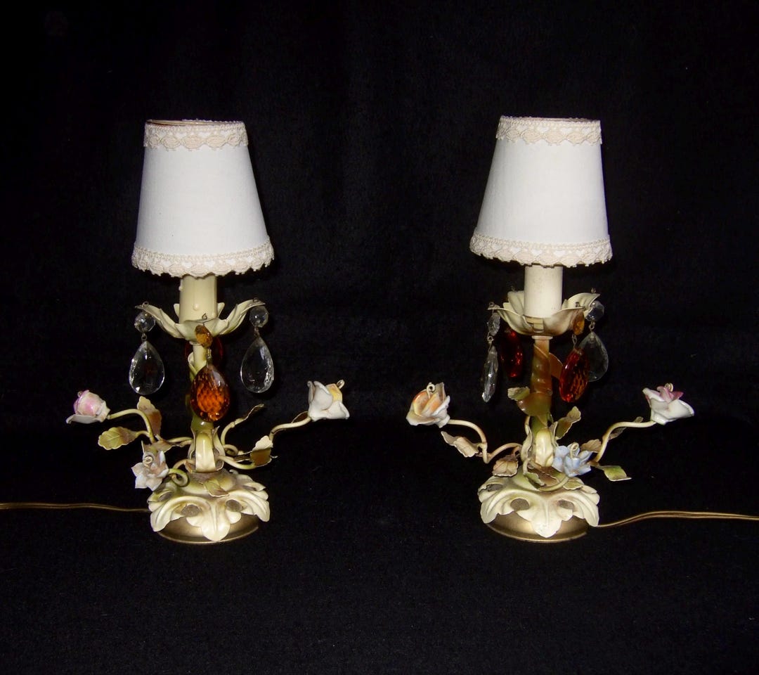FINE ANTIQUE VINTAGE Ceramic Flowers Tole Table Lamp, Light, Roses. - Etsy