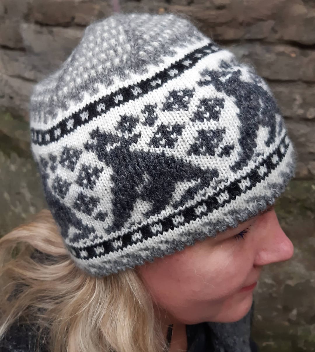 Knitted Nordic Winter Hat With Wolfs,forest Tales Pattern,unisex Hat ...