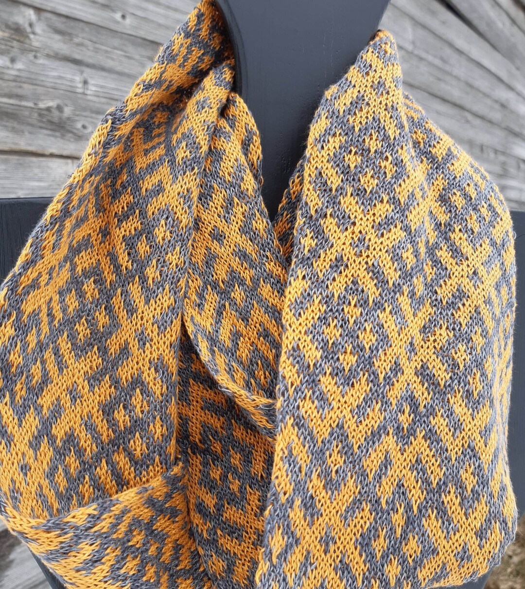 Knitted Linen Infinity Scarf With Fair Isle Pattern ,traditional ...