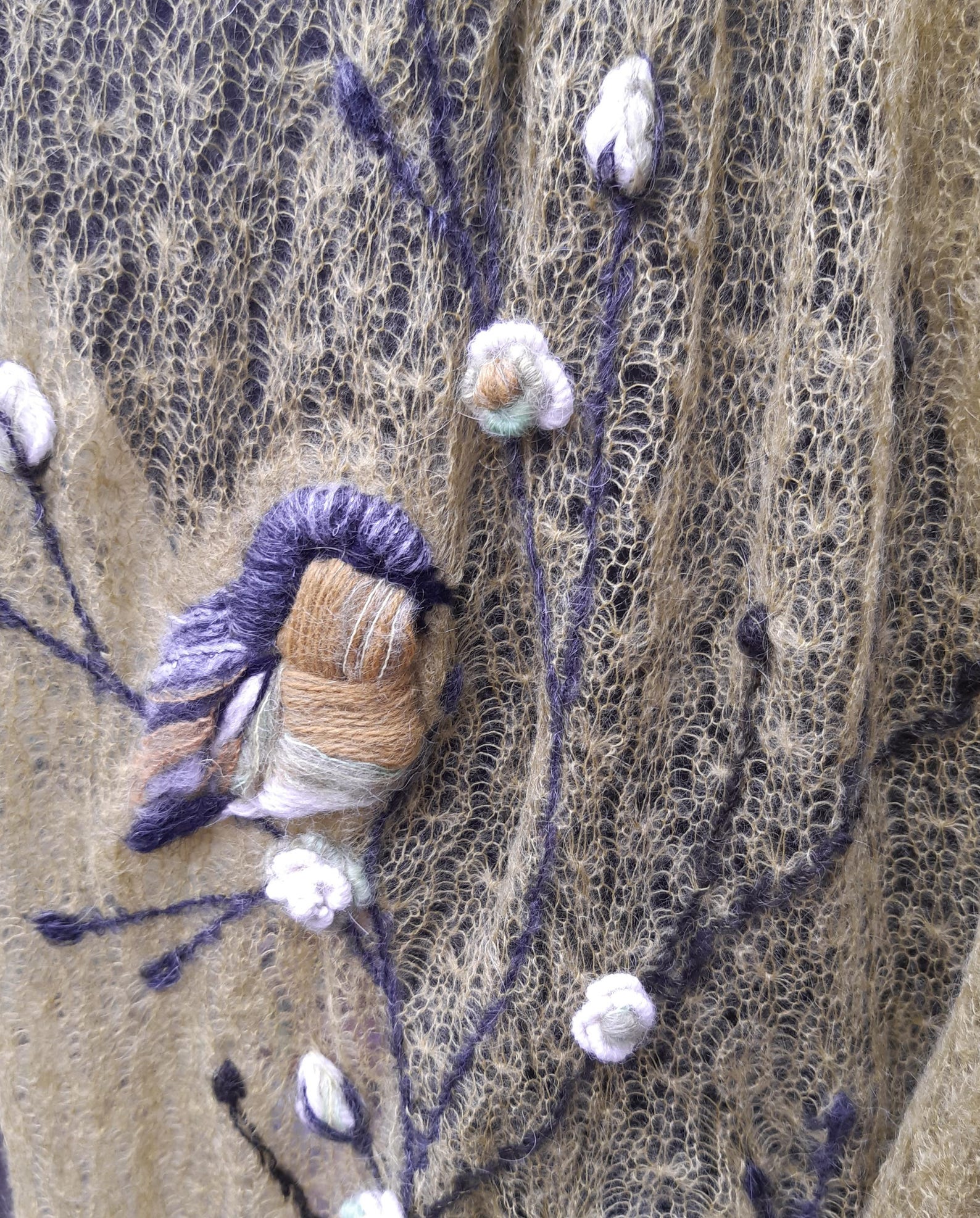Knitted Mohair Scarf With Embroidery Bird and Roses,soft and Casual ...