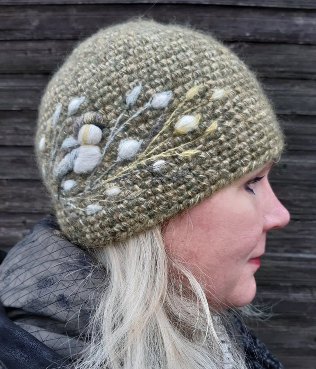 Crochet Merino Wool Winter Hat With Embroidery Bird,soft and Casual ...