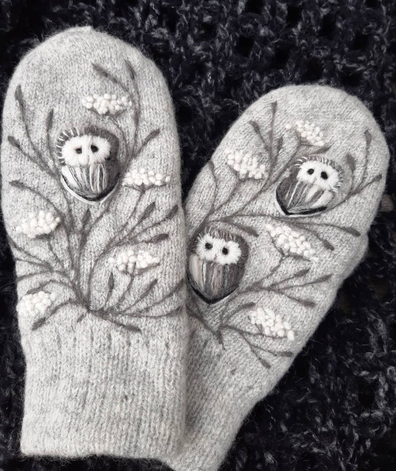 Knitted and Felted Lined Winter Mittens With Embroidery - Etsy