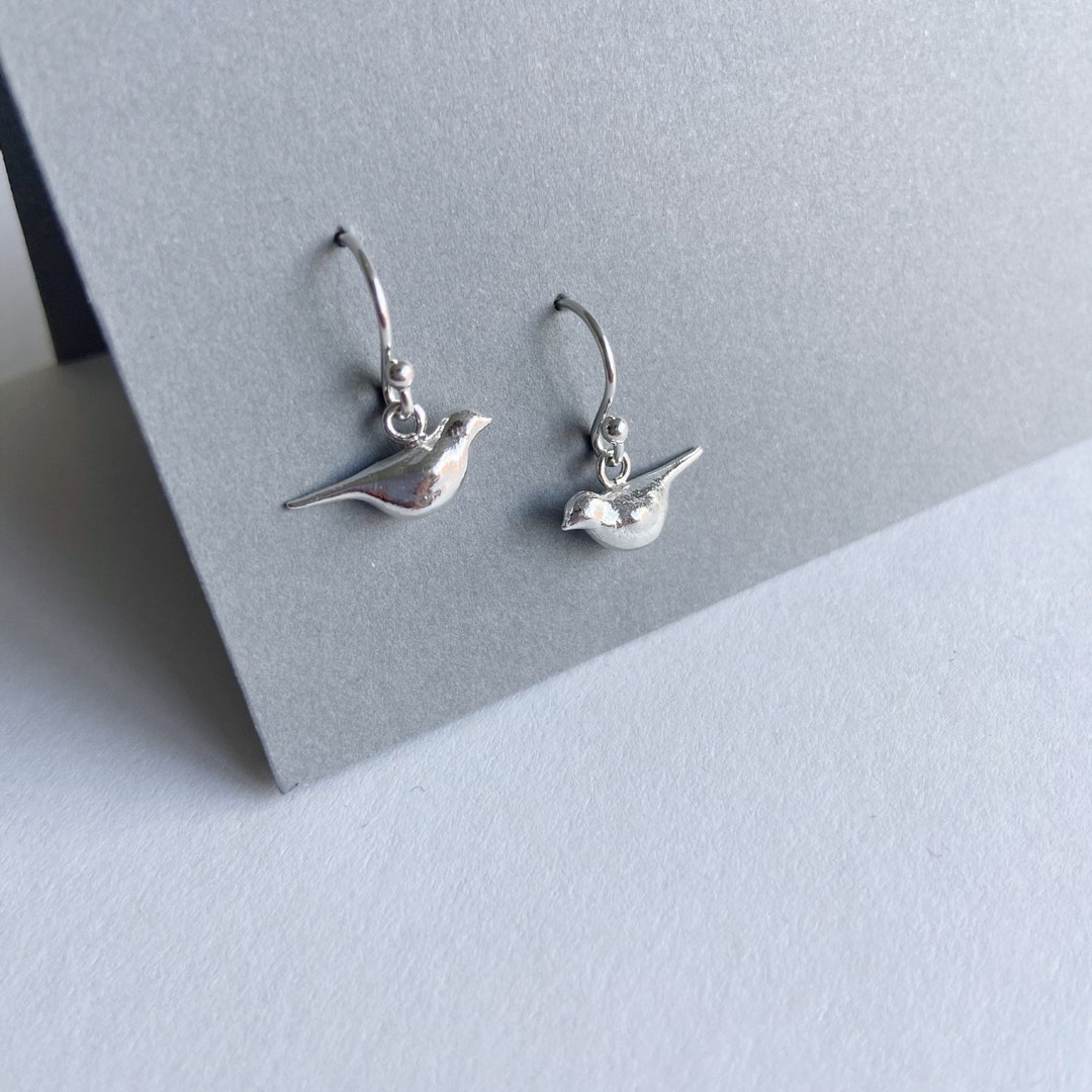Dainty Silver Bird Earrings | Dangle and Drop Bird Earrings | Minimal ...