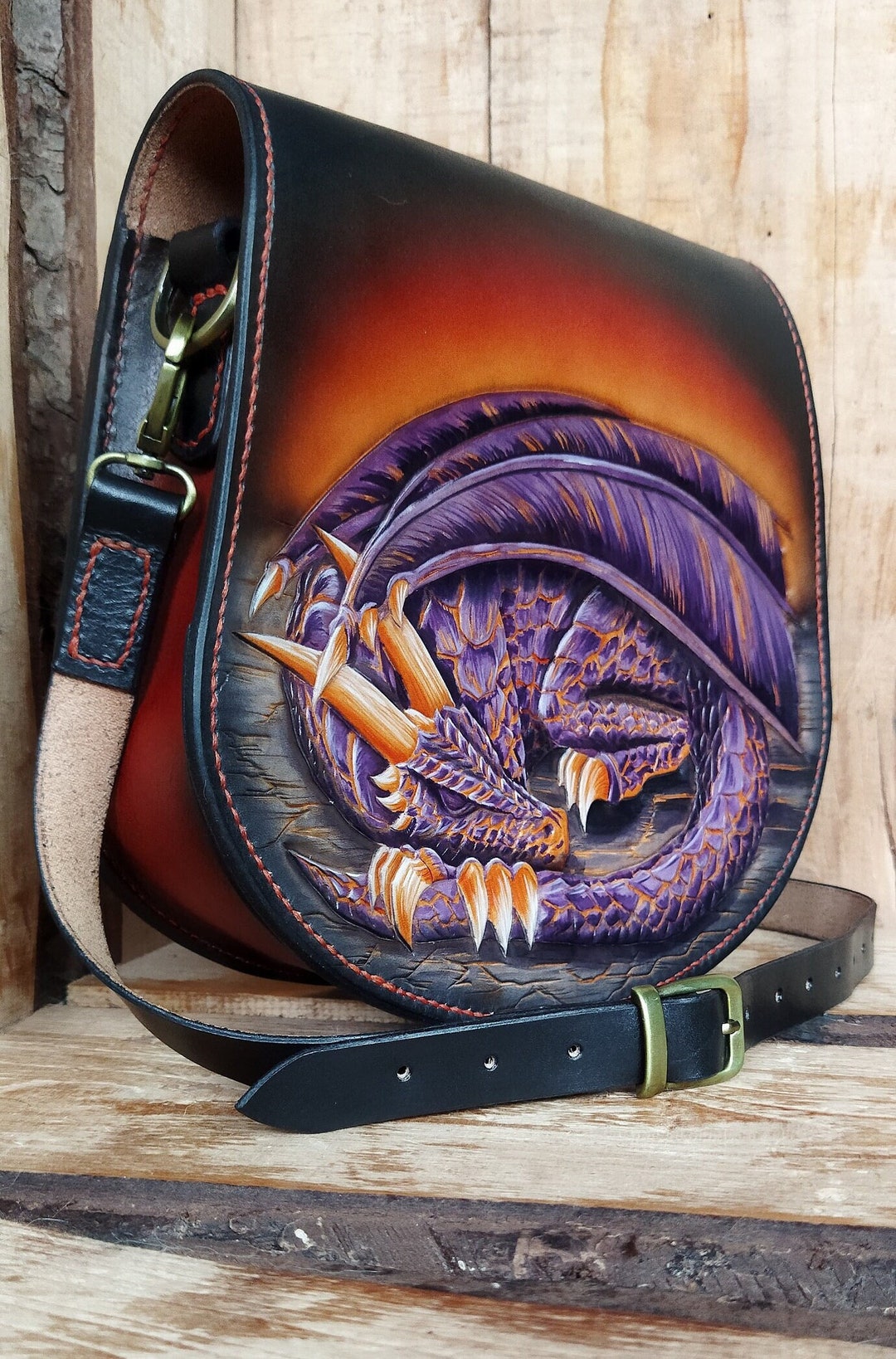 Handmade Leather Dragon Bag: Tooled Fantasy Shoulder Bag - Etsy
