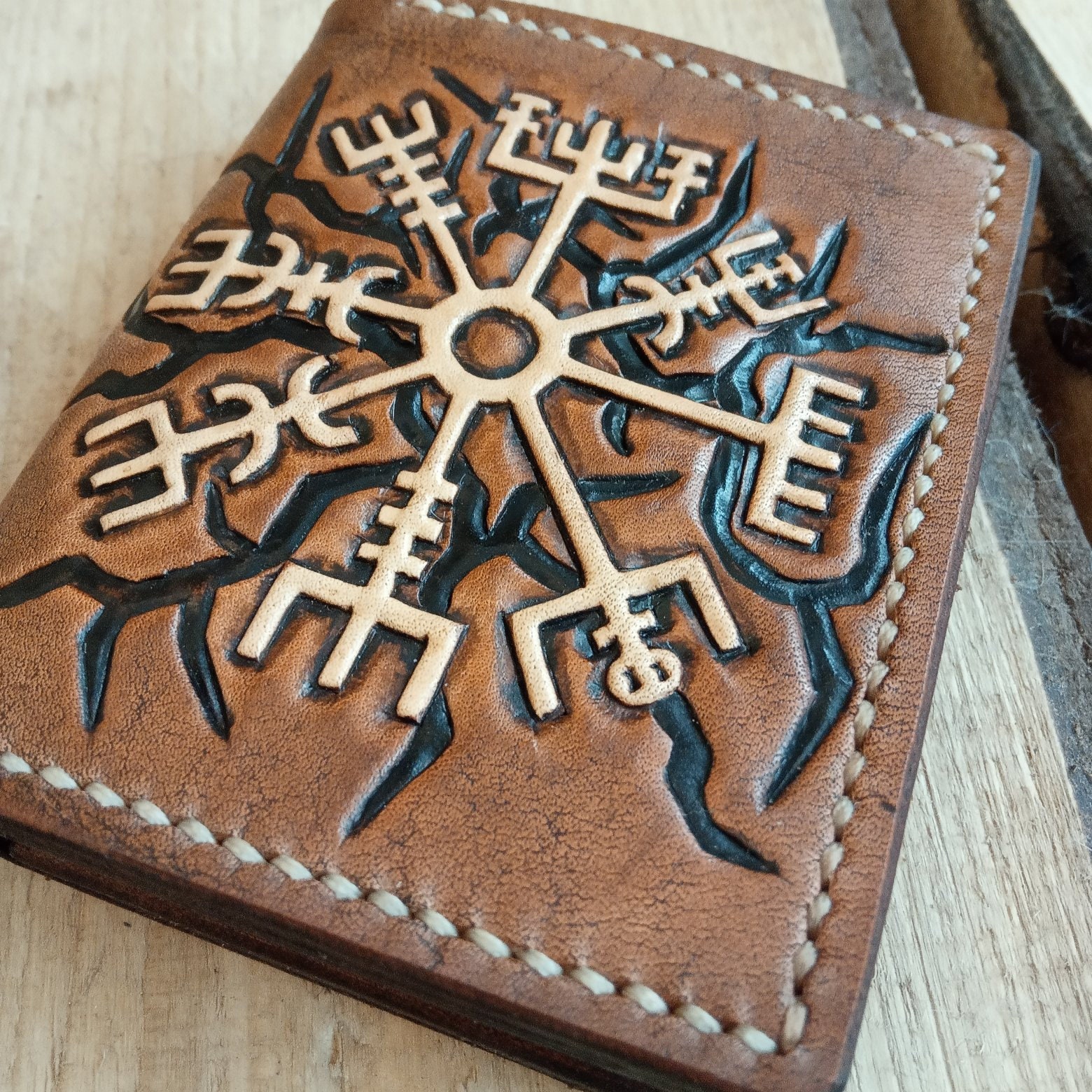 Handmade Leather Wallet. Vegvisir Viking Compass. Free | Etsy