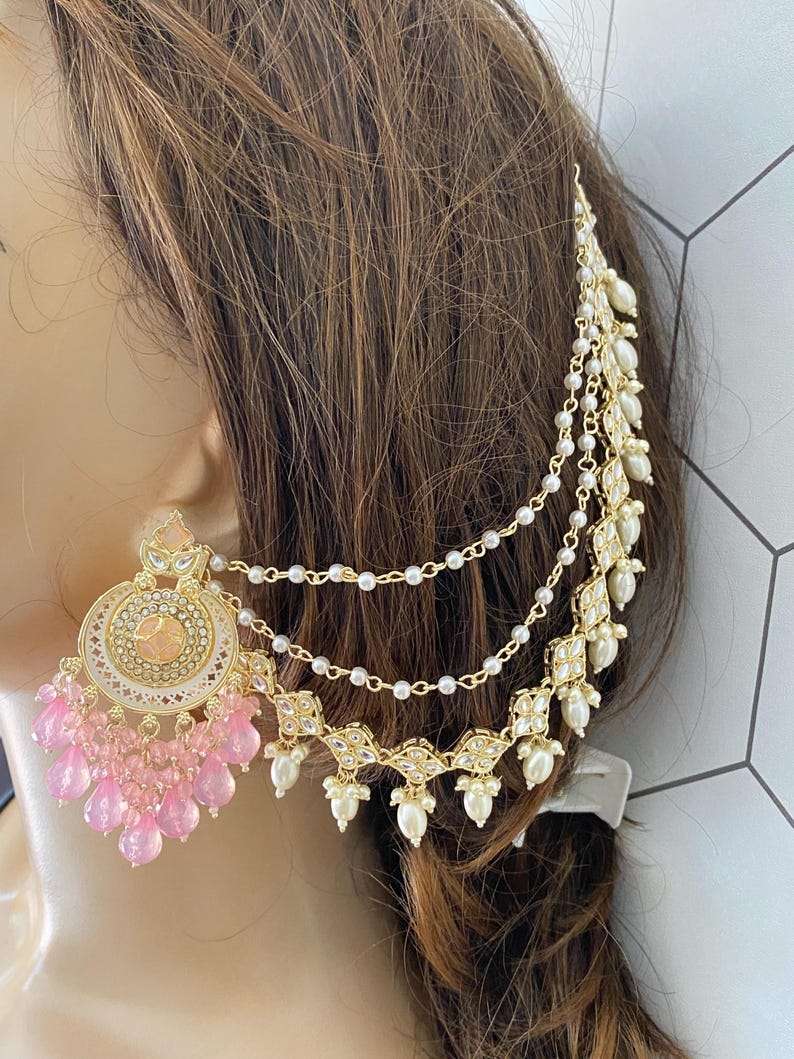 Gold Plated Ear Chain,faux Kundan Kaan Chains,padmavati/bahubali Style ...