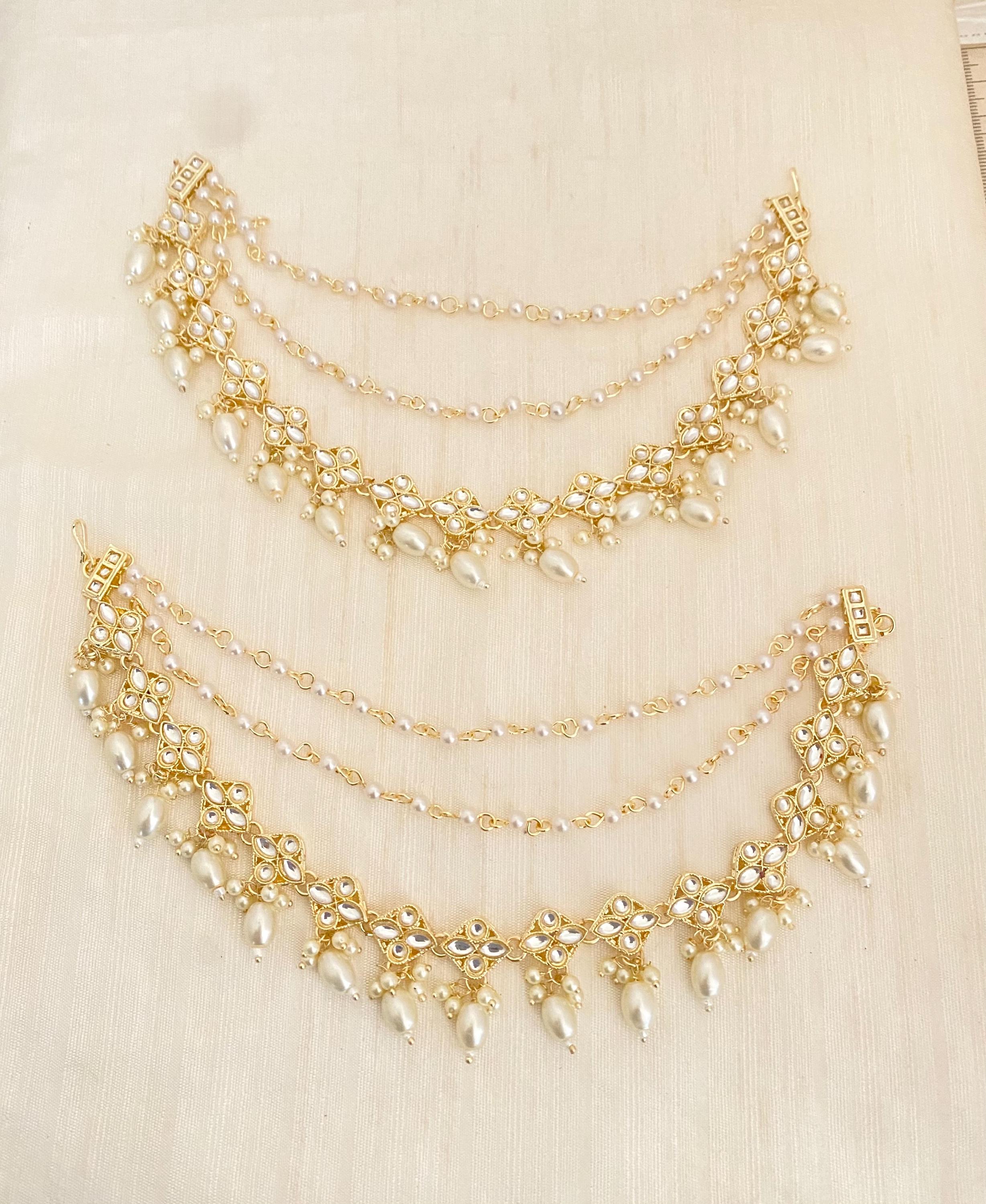 Gold Plated Ear Chain,faux Kundan Kaan Chains,padmavati/bahubali Style ...