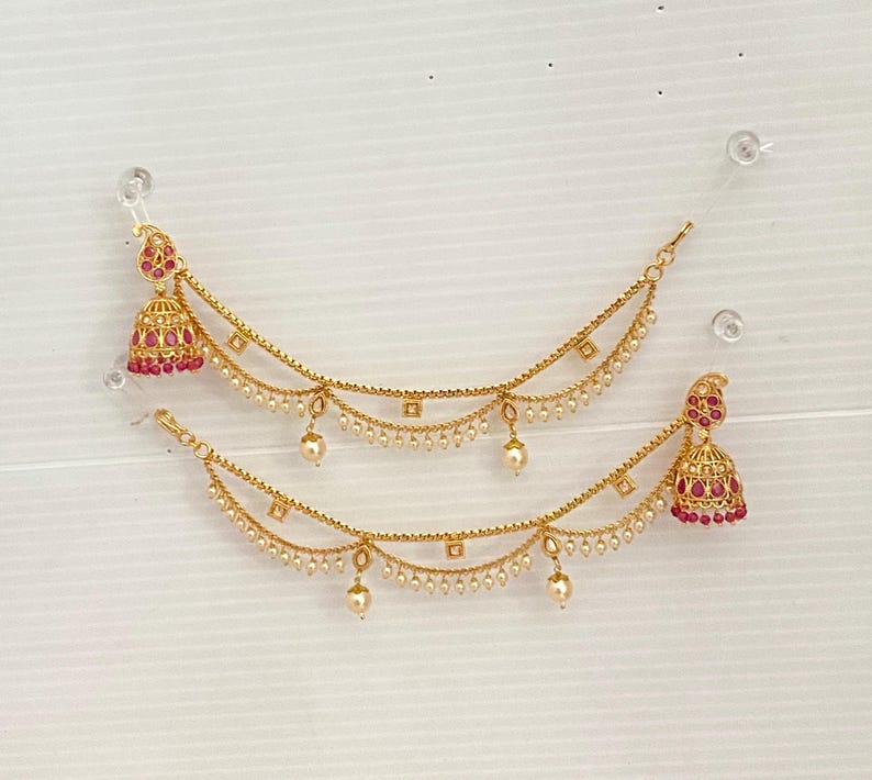 Gold Pearl Ear Chain,antique Finish Kaan Chains,padmavati/bahubali ...