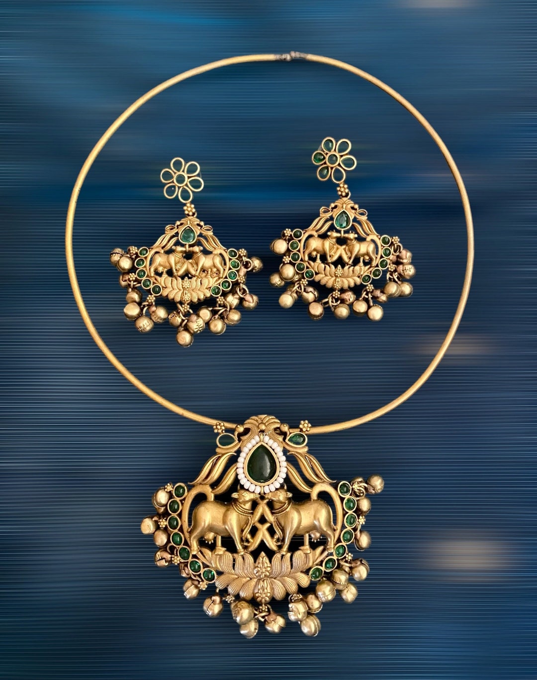 Antique Finish,kemp Stone,nandi Design Hasli Pendant Necklace,dangle ...