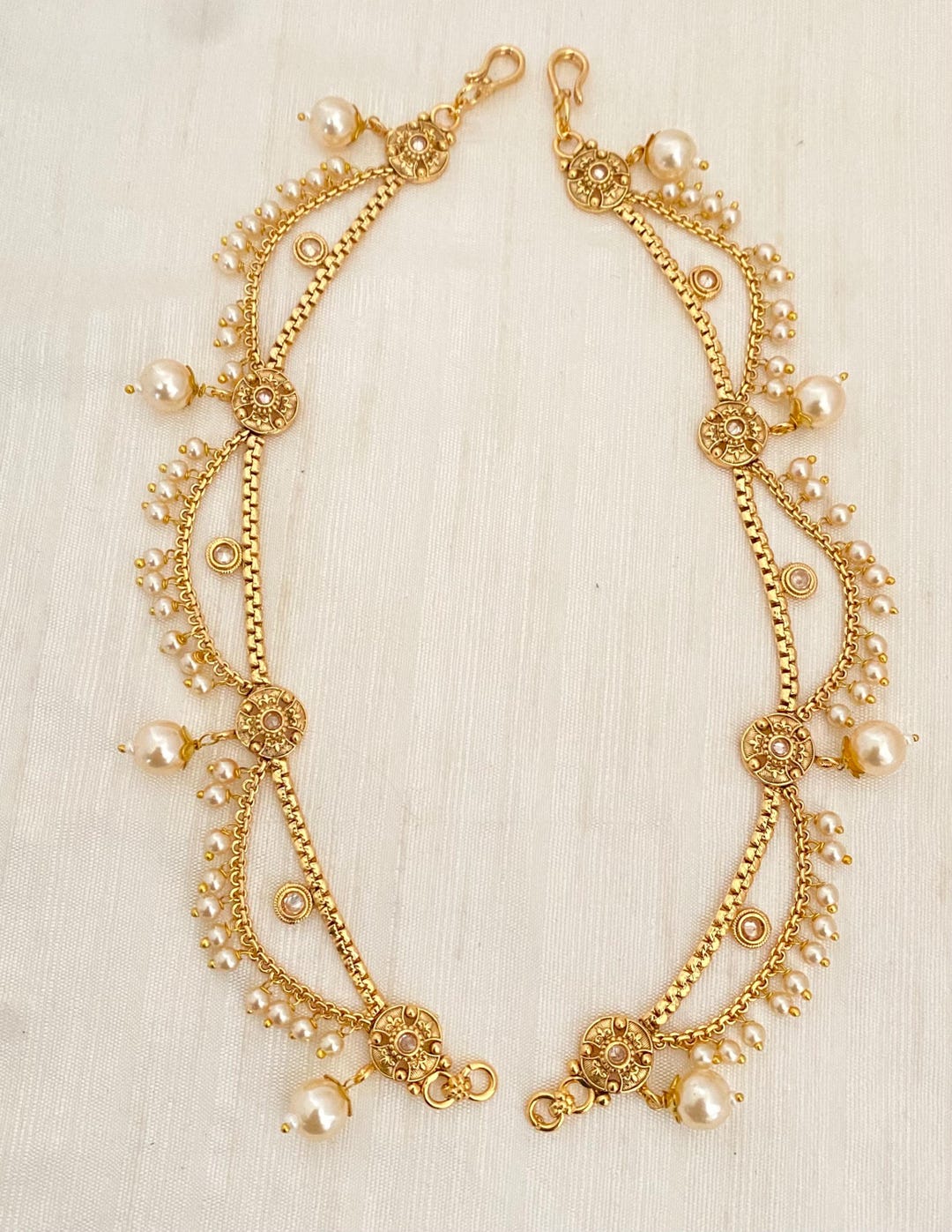 Gold Pearl Ear Chain,antique Finish Kaan Chains,padmavati/bahubali ...