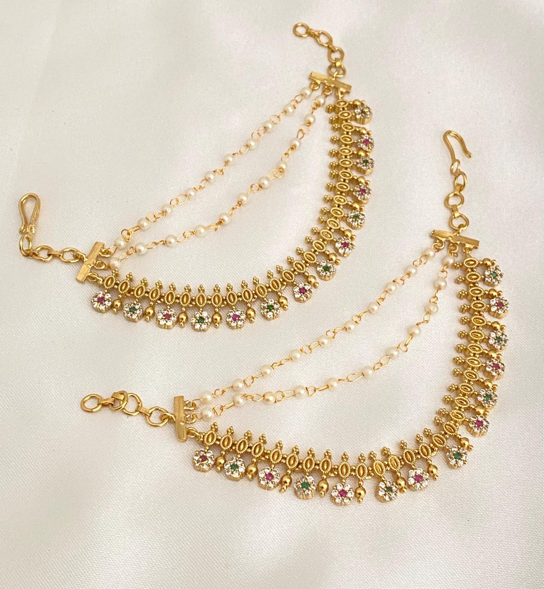 Gold Ear Chain,antique Finish Kaan Chains,padmavati/bahubali Style ...