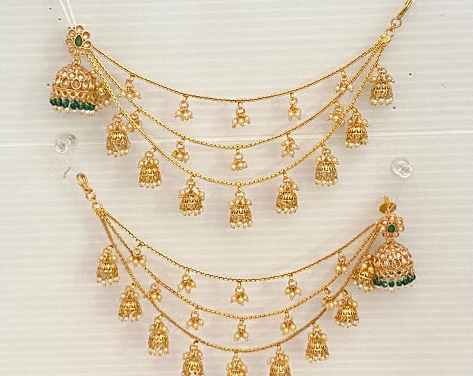 Gold Pearl Ear Chain,antique Finish Kaan Chains,padmavati/bahubali ...
