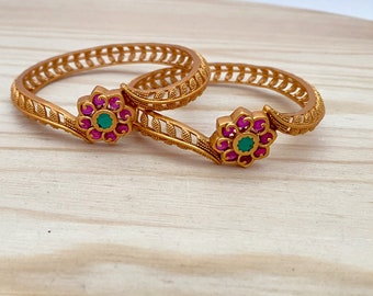 Antique Bangles With Matte Gold Finish,ruby Kemp Stone Bangles,indian ...