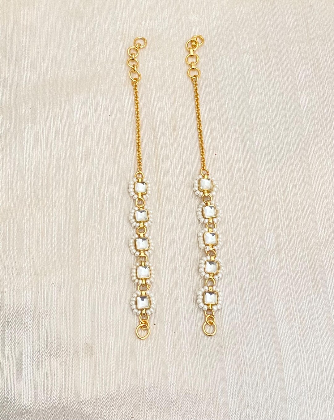 Gold Finish, Kundan Ear Chain,white Color Stone Ear Chain,padmavati ...